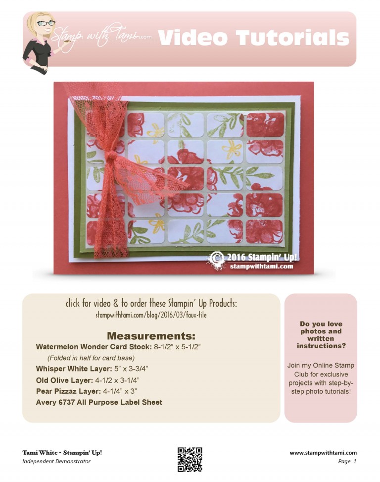 VIDEO: How to make a Faux Ceramic Tile Card - Stampin' Up! Demonstrator ...