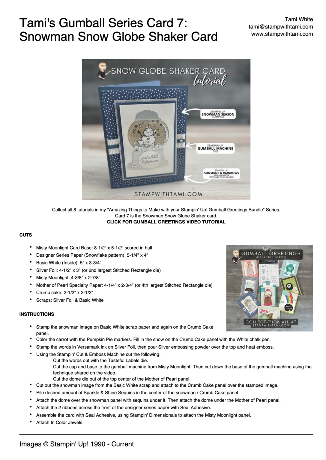 Stampin Up Gumball Greetings Series - Snowman Snowglobe Shaker